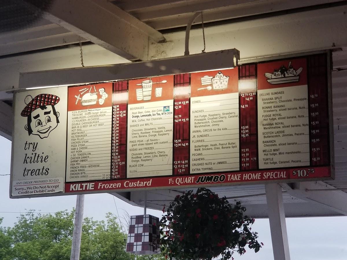 Menu at Kiltie Drive-In restaurant, Oconomowoc, N48W36154 E Wisconsin Ave