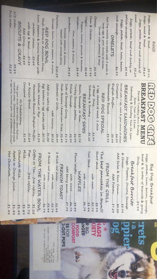 Menu at Red Dog Cafe, Yale
