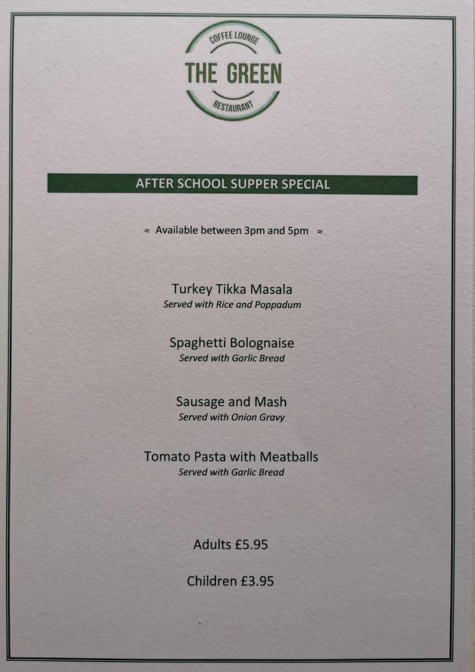 Carta del café The Green, Caerleon
