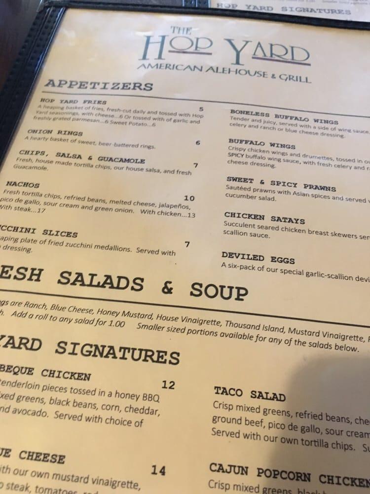 Menu at The Hop Yard American Alehouse & Grill pub & bar, San Ramon