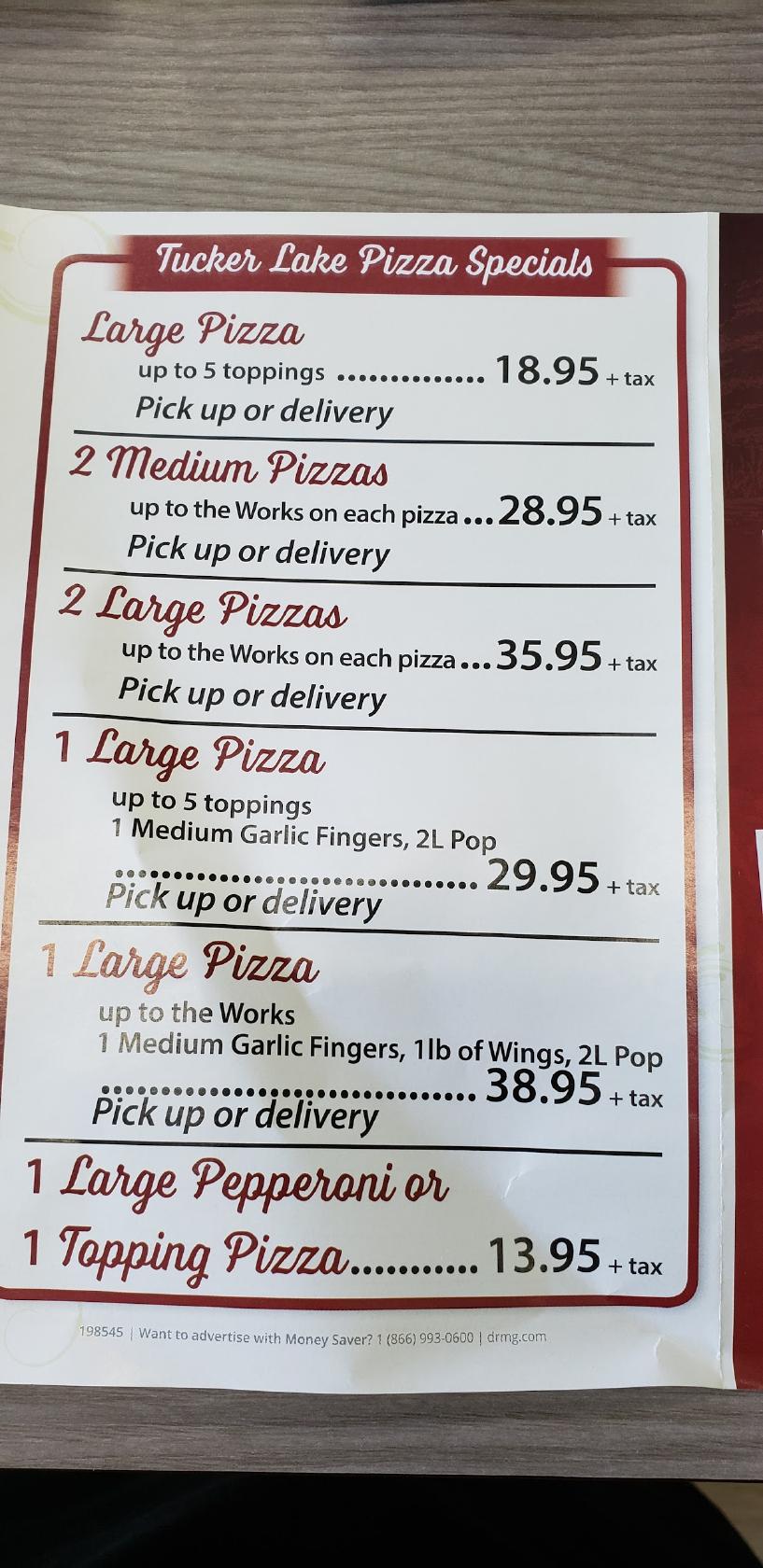Menu at Tucker Lake Pizza pizzeria, Beaver Bank