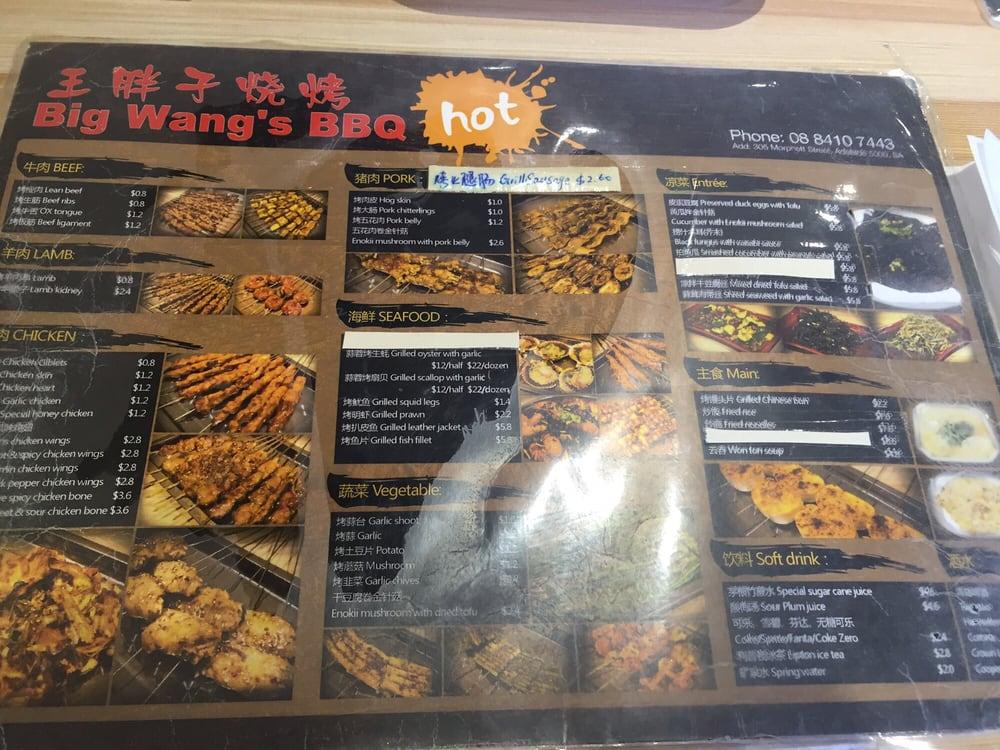 Menu at Big Wang restaurant, Adelaide