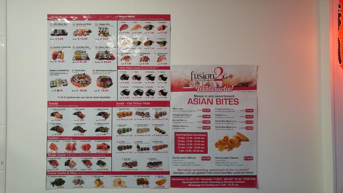 Menu at Fusion 2go, Nunspeet