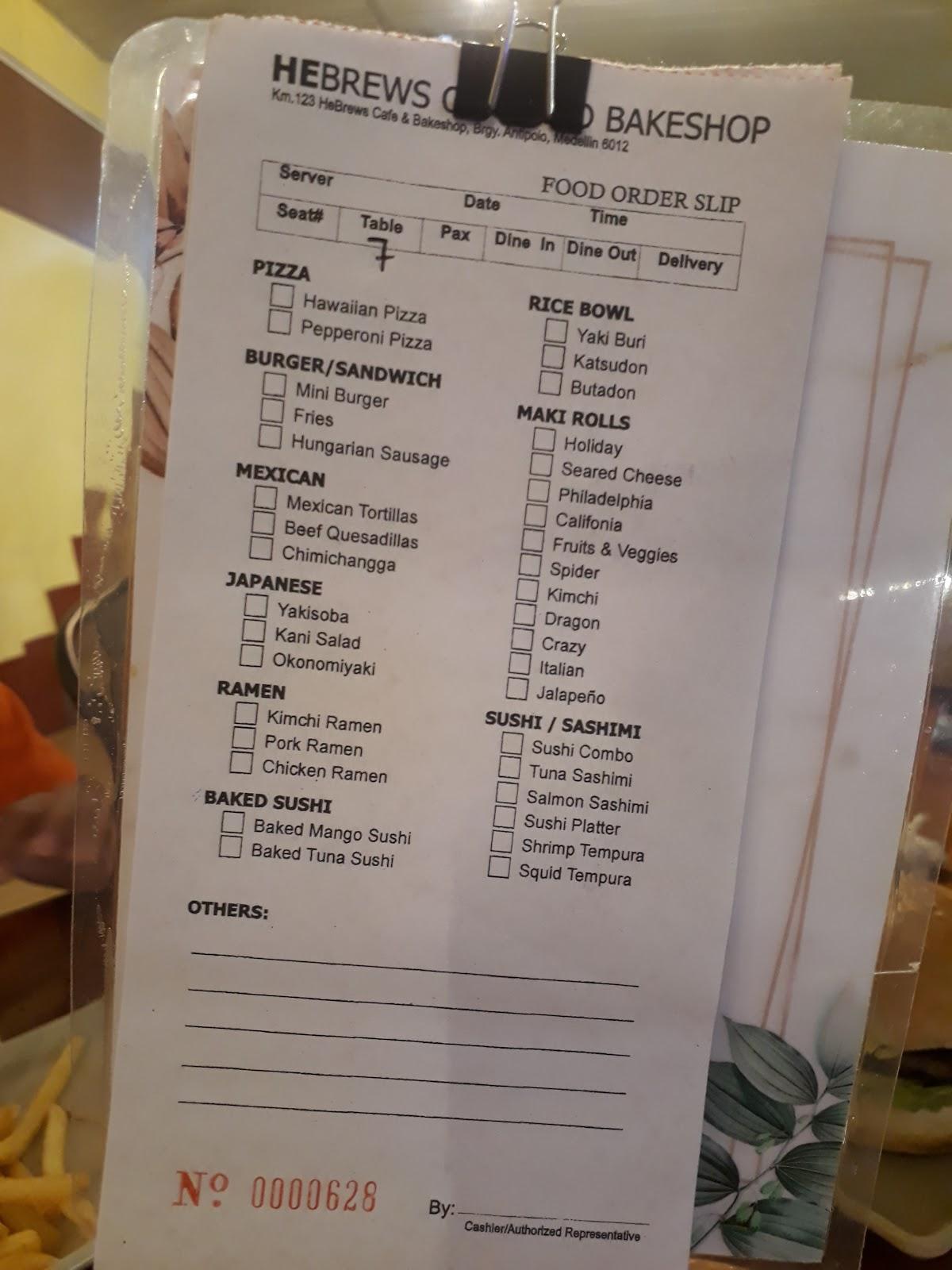 Carta de HeBrews Cafe and Restaurant, Medellin
