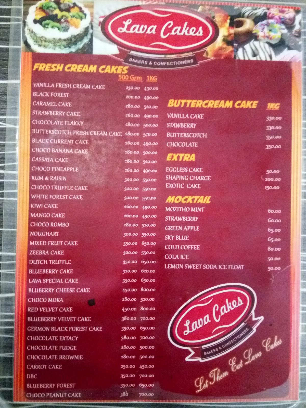 Menu at Lava Cakes Mannivakkam, Chennai