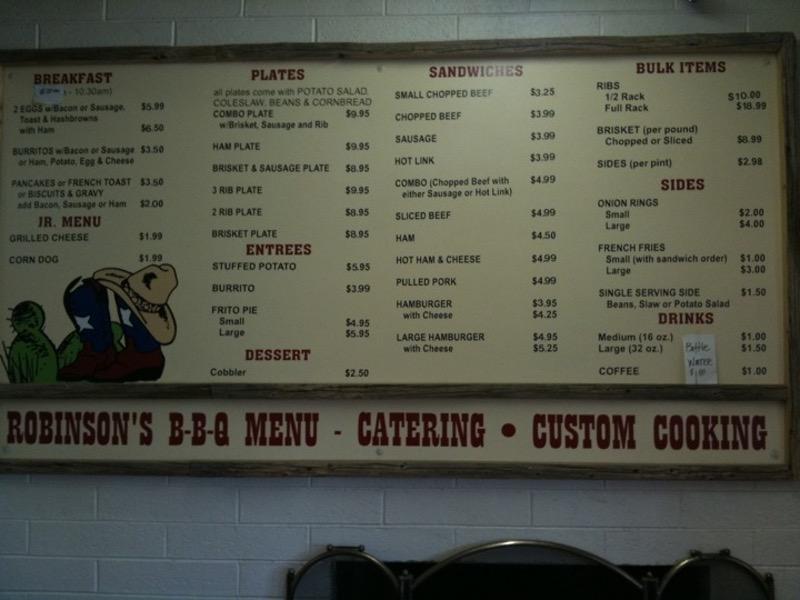 Menu at Robinson Bar-B-Que, Amarillo