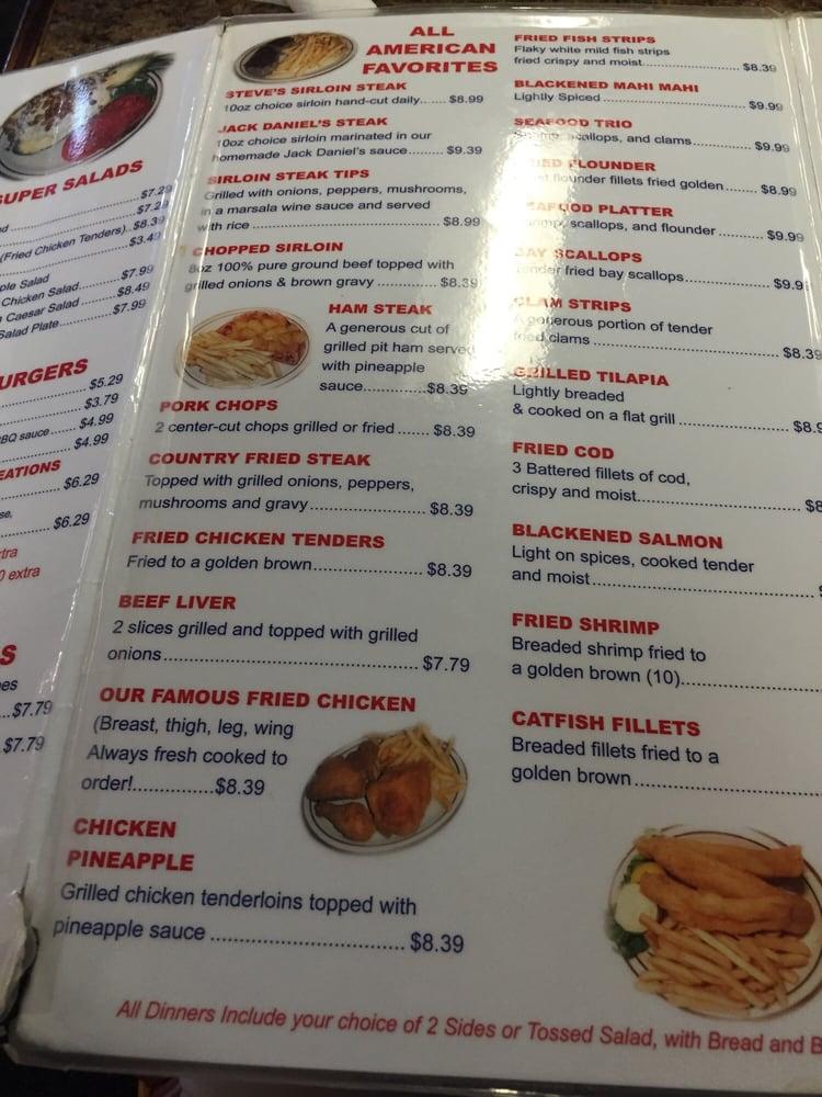 Menu at Steve's Family Diner restaurant, Titusville