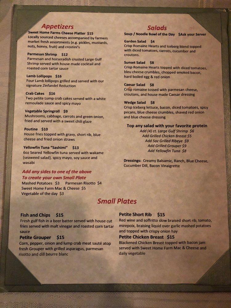 Menu at Sunset Cork Room pub & bar, Gulf Shores, 225 E 16th Ave #3507