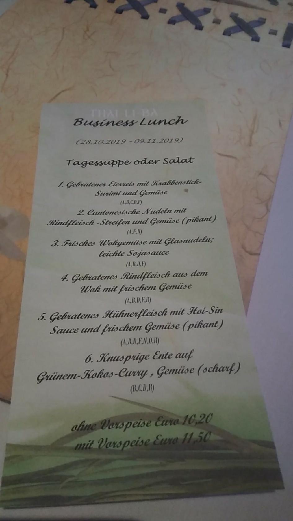 Menu at Thai-Li-Ba pub & bar, Innsbruck