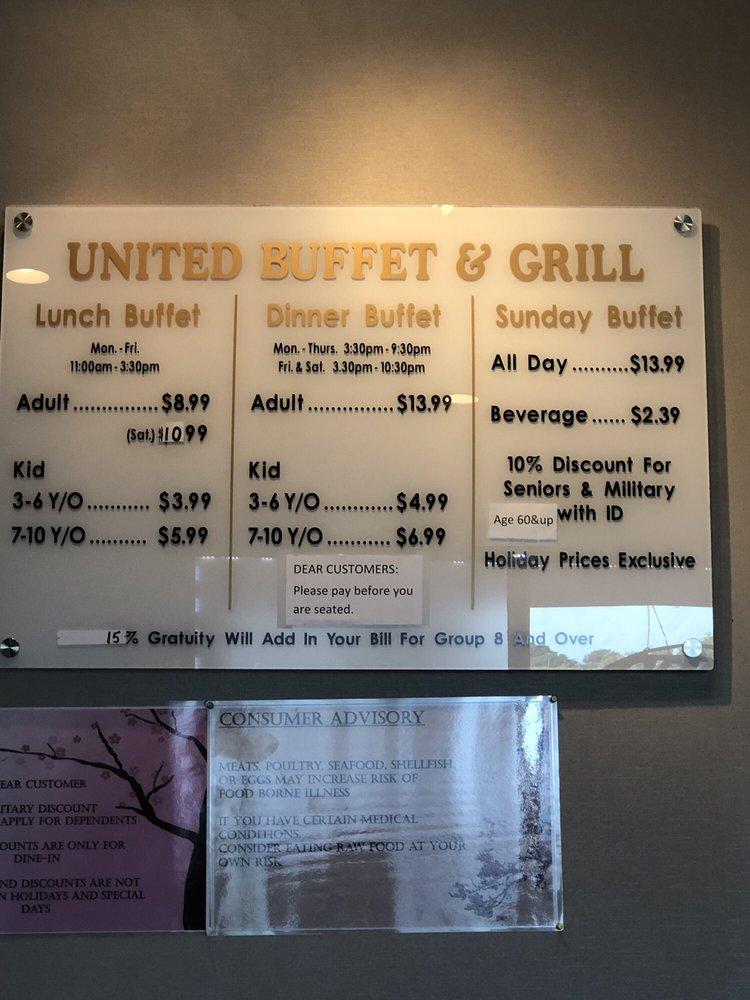Menu at United Buffet & Grill restaurant, Waldorf
