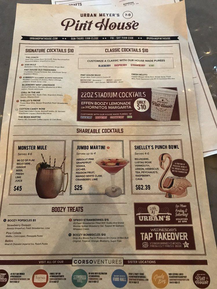 Menu at Urban Meyer's Pint House pub & bar, Dublin