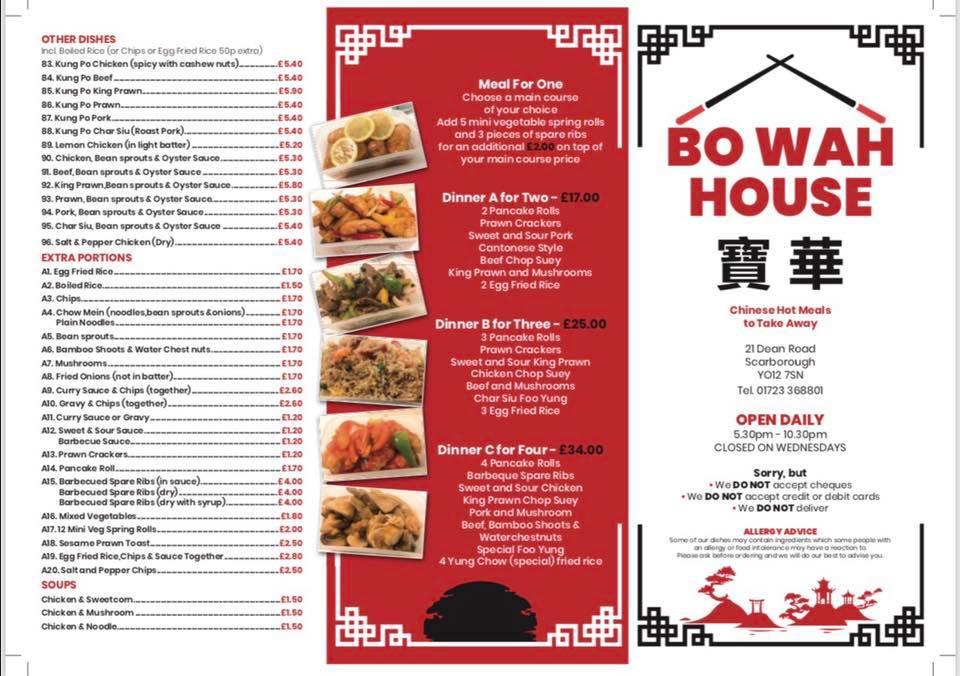 Menu at Bo Wah Chinese restaurant, Scarborough
