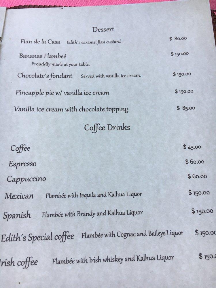 Menu at Edith's restaurant, Cabo San Lucas