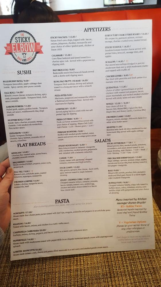 Menu at The Sticky Elbow restaurant, Williamsport