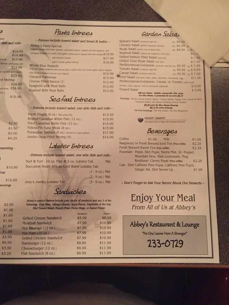Menu at Abbey's Restaurant & Lounge, Wheeling