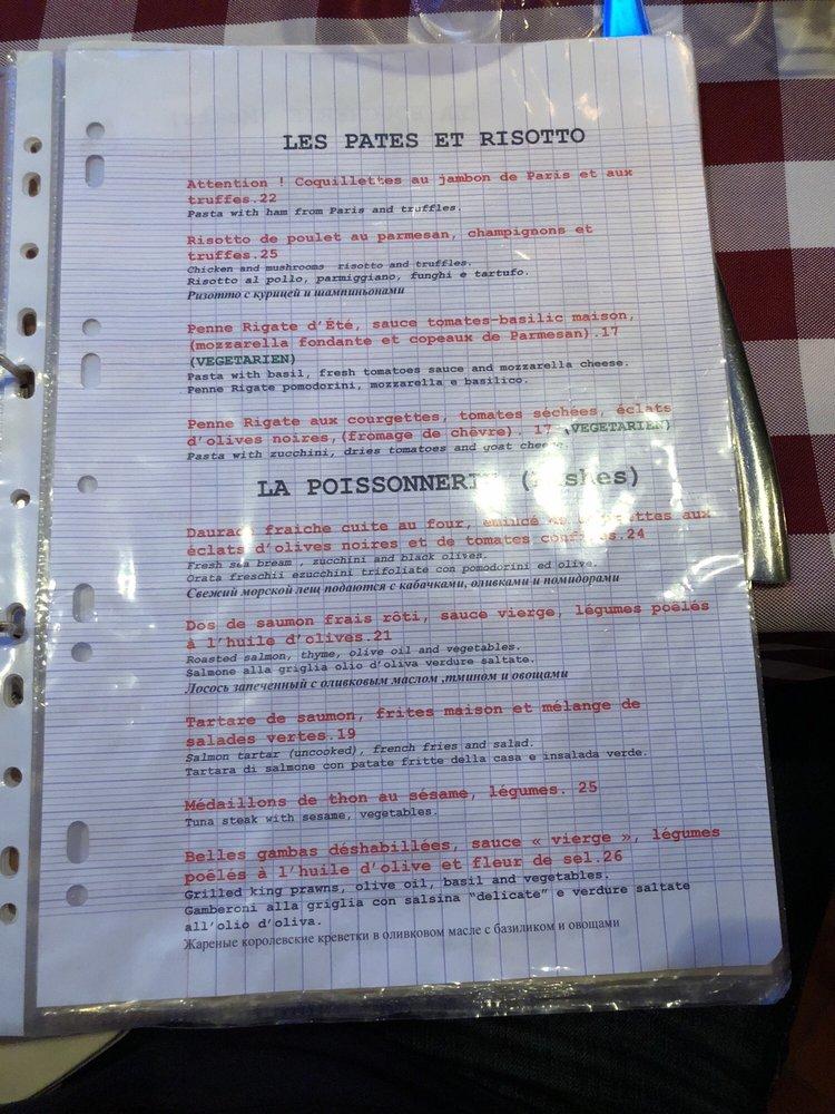Menu au Chez Vincent et Nicolas restaurant, Cannes