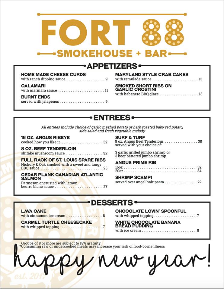 Menu at Fort 88 Smokehouse pub & bar, Fort Atkinson