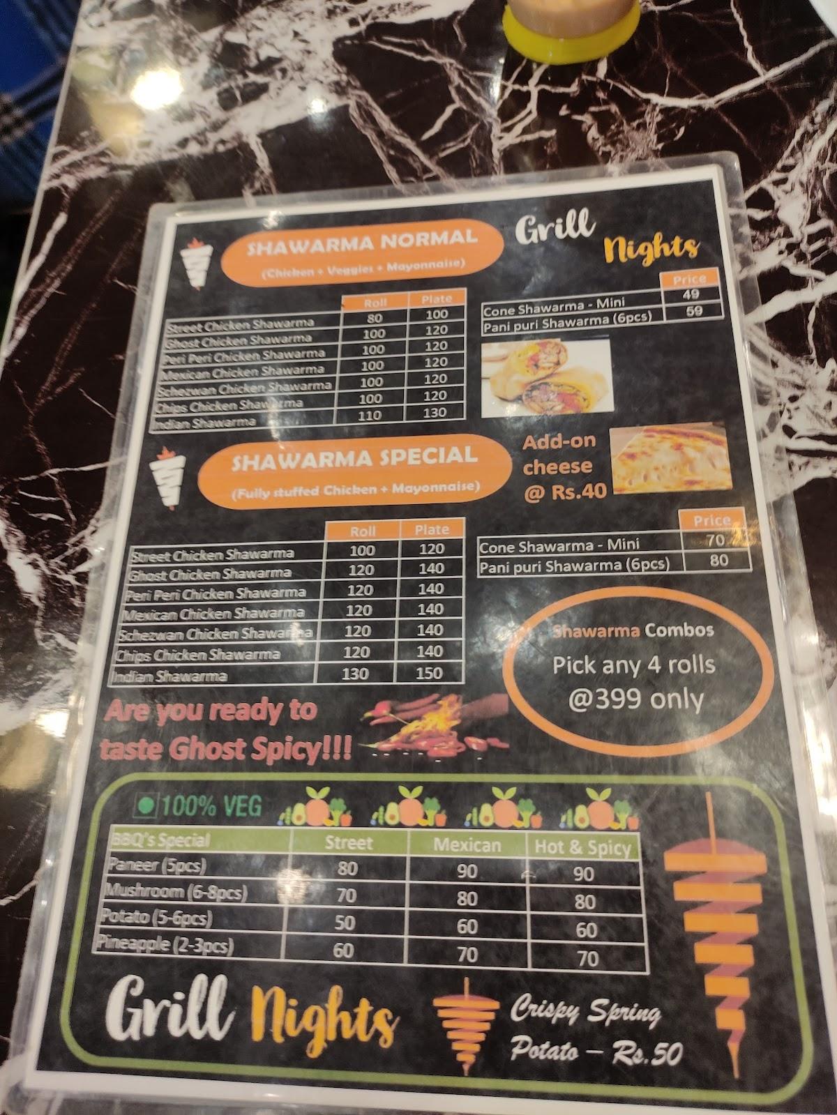 Menu at Grill nights, Kilakarai