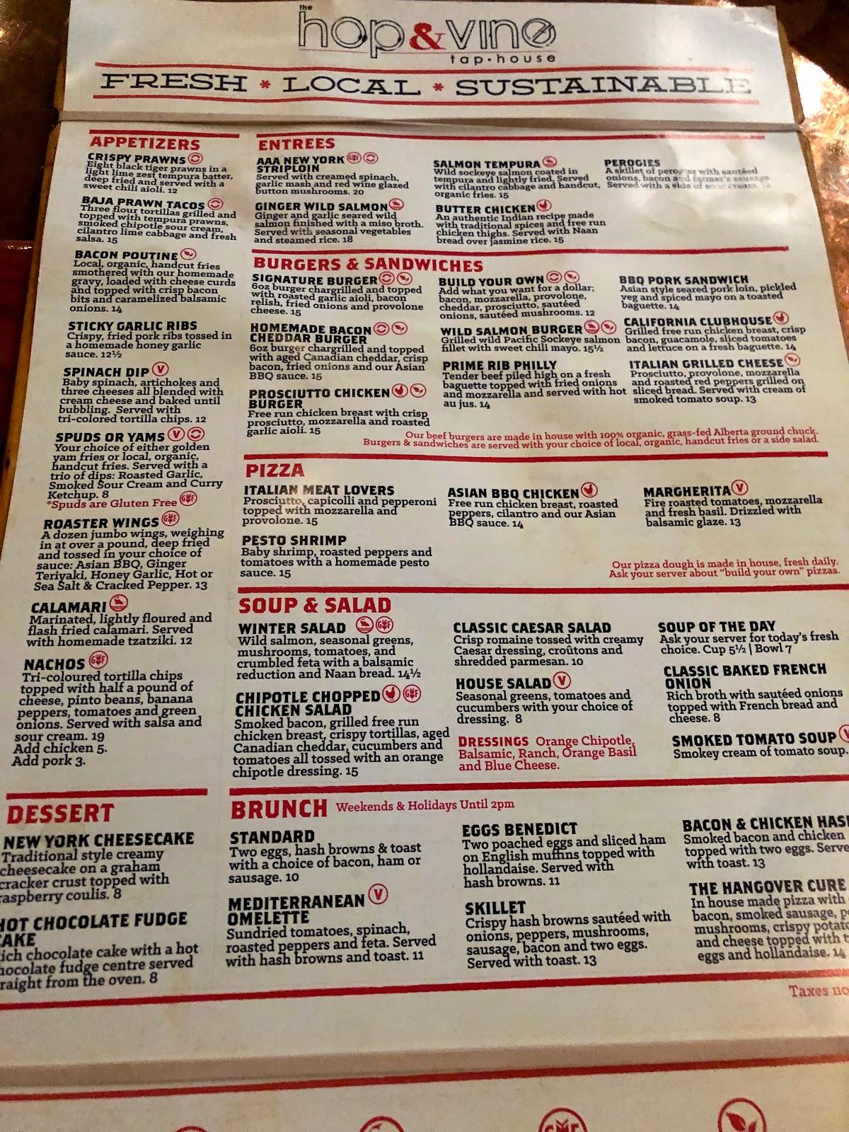 Menu at Hop & Vine Taphouse pub & bar, Burnaby