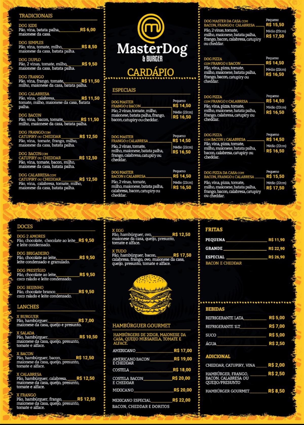 Menu at Master Dog e Burger restaurant, Curitiba