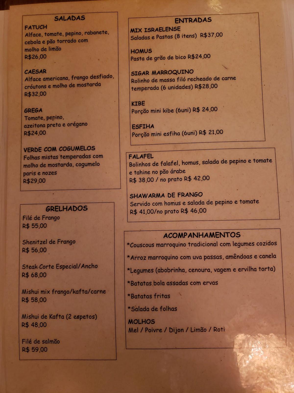 Menu at Restaurante Nur, São Paulo