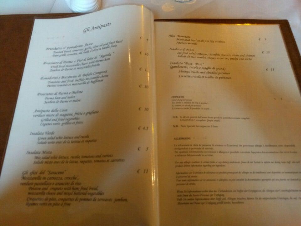 Menu at Saraceno d'Oro restaurant, Positano