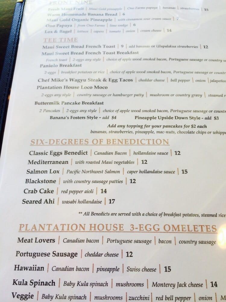 Menu at The Plantation House pub & bar, Kapalua
