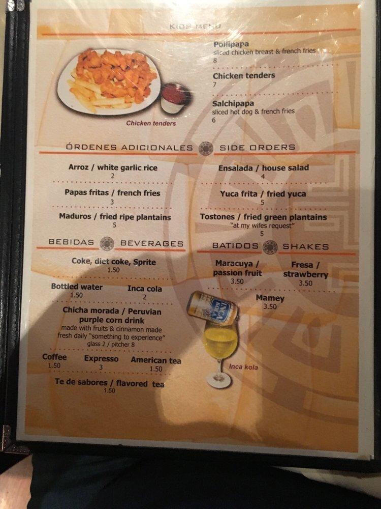 Menu at Aji Limon Peruvian Restaurant, Clifton