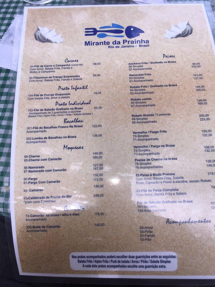 Menu at Bar e Restaurante Mirante da Prainha, Rio de Janeiro