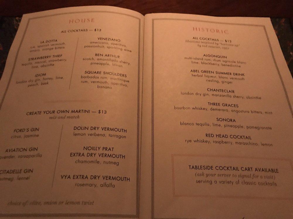 Menu at Cherry Circle Room restaurant, Chicago