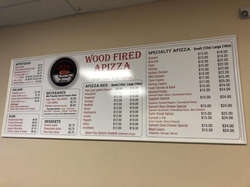 Menu at Inferno Apizza pizzeria, North Haven