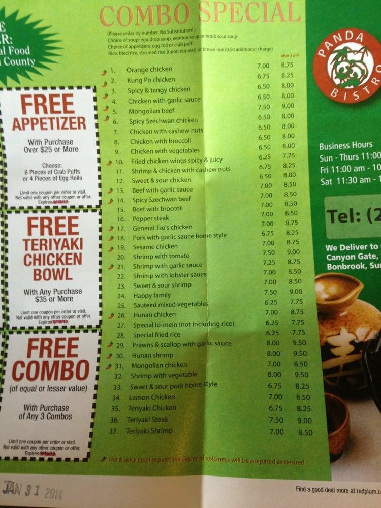 Carta del restaurante Panda Bistro, Richmond, Crabb River Rd # 300