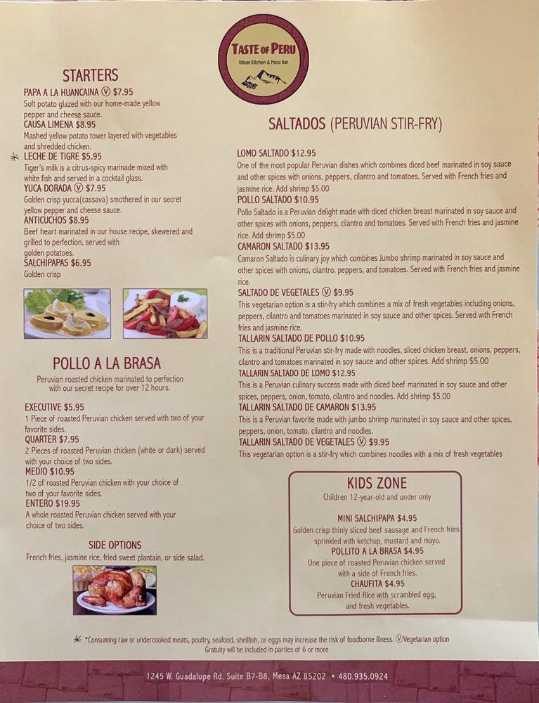 Menu at Taste of Peru | Urban Kitchen & Pisco Bar, Mesa