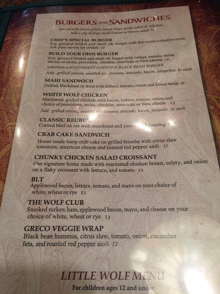 Menu at White Wolf Cafe, Orlando