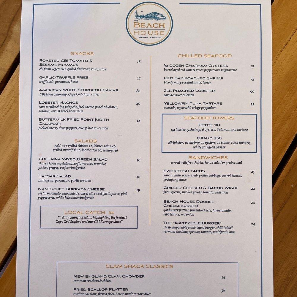 Menu at Beach House Grill pub & bar, Chatham