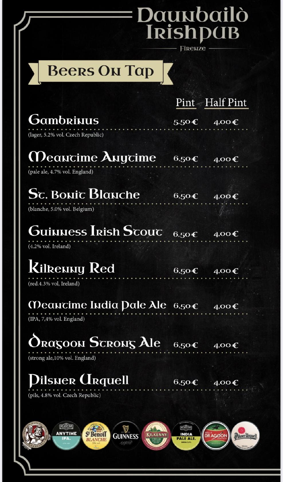 Menu at Daunbailo' Irish Pub, Florence