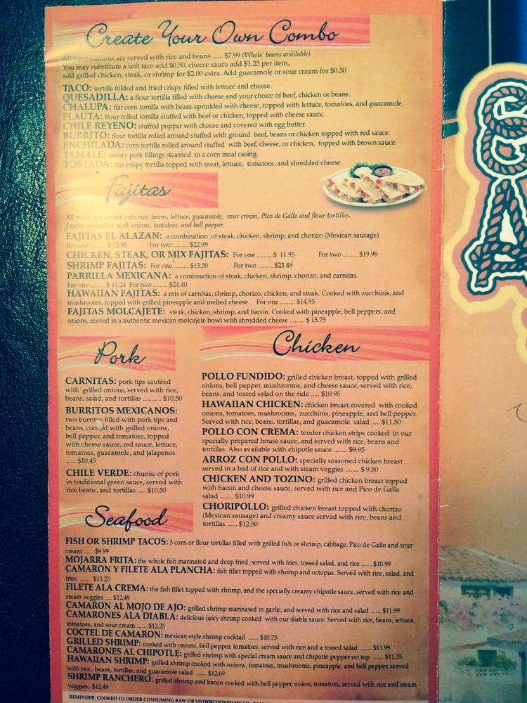 Menu at El Alazan Restaurant, Martinez, Evans to Locks Rd