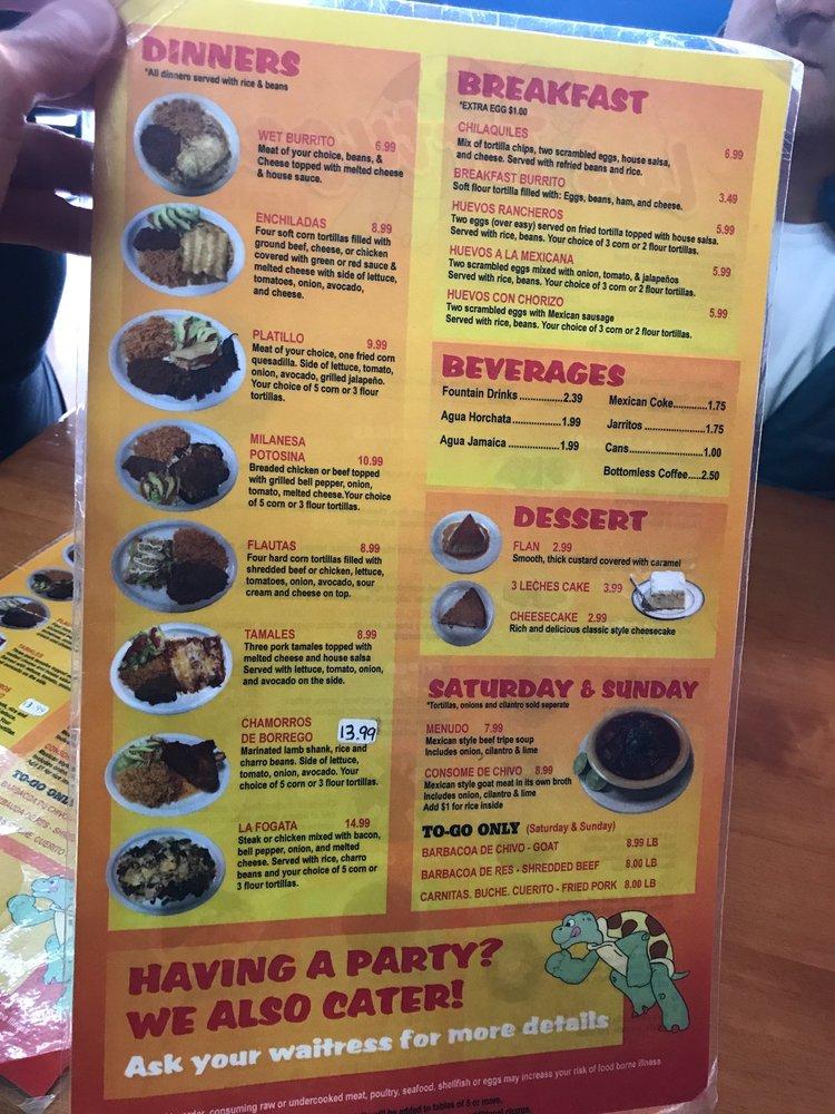 Menu at Las Tortugas Taqueria restaurant, Sterling Heights