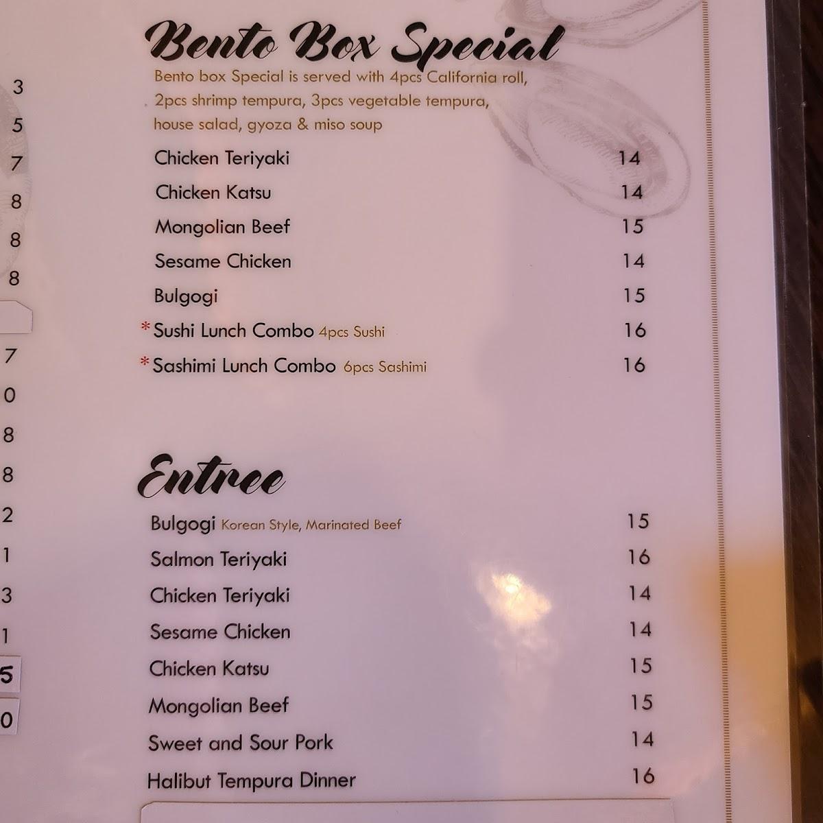 Menu at MISO Japanese sushi & bar, Anchorage