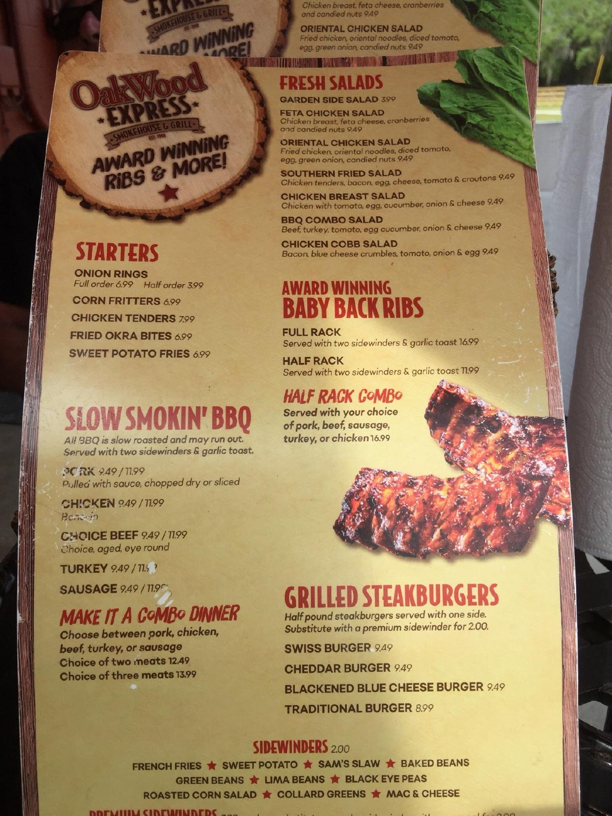 Menu at Oakwood Express Smokehouse & Grill BBQ, Wildwood