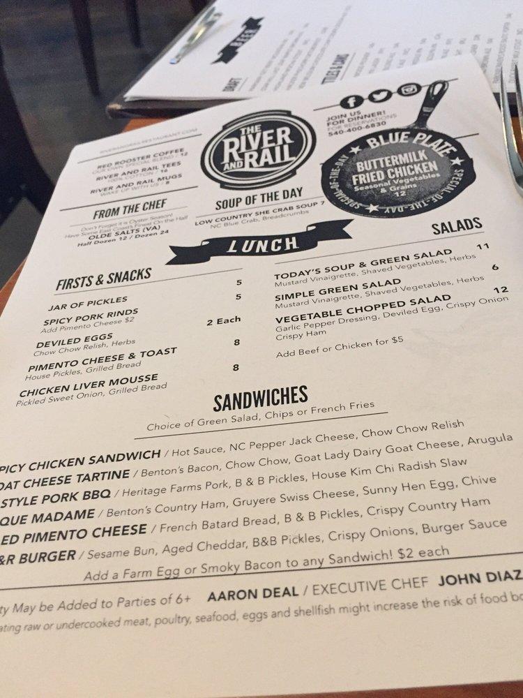 Menu at The River and Rail Restaurant, Roanoke