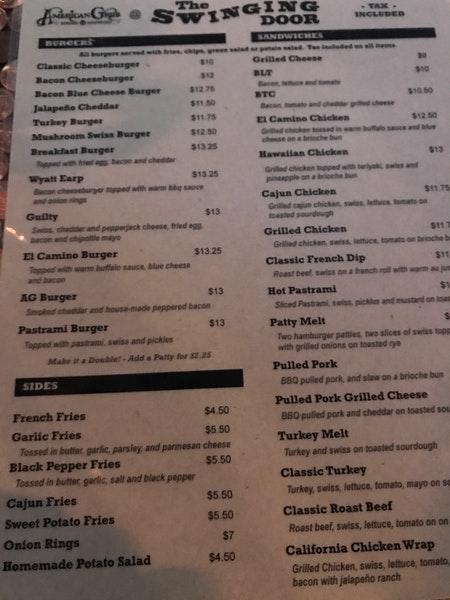 Menu at The Swinging Door Saloon pub & bar, Tustin