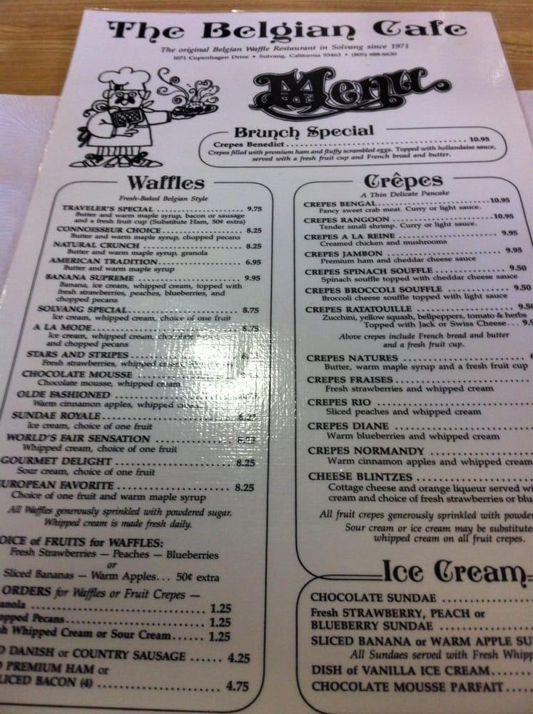 Menu at Belgian Cafe, Solvang