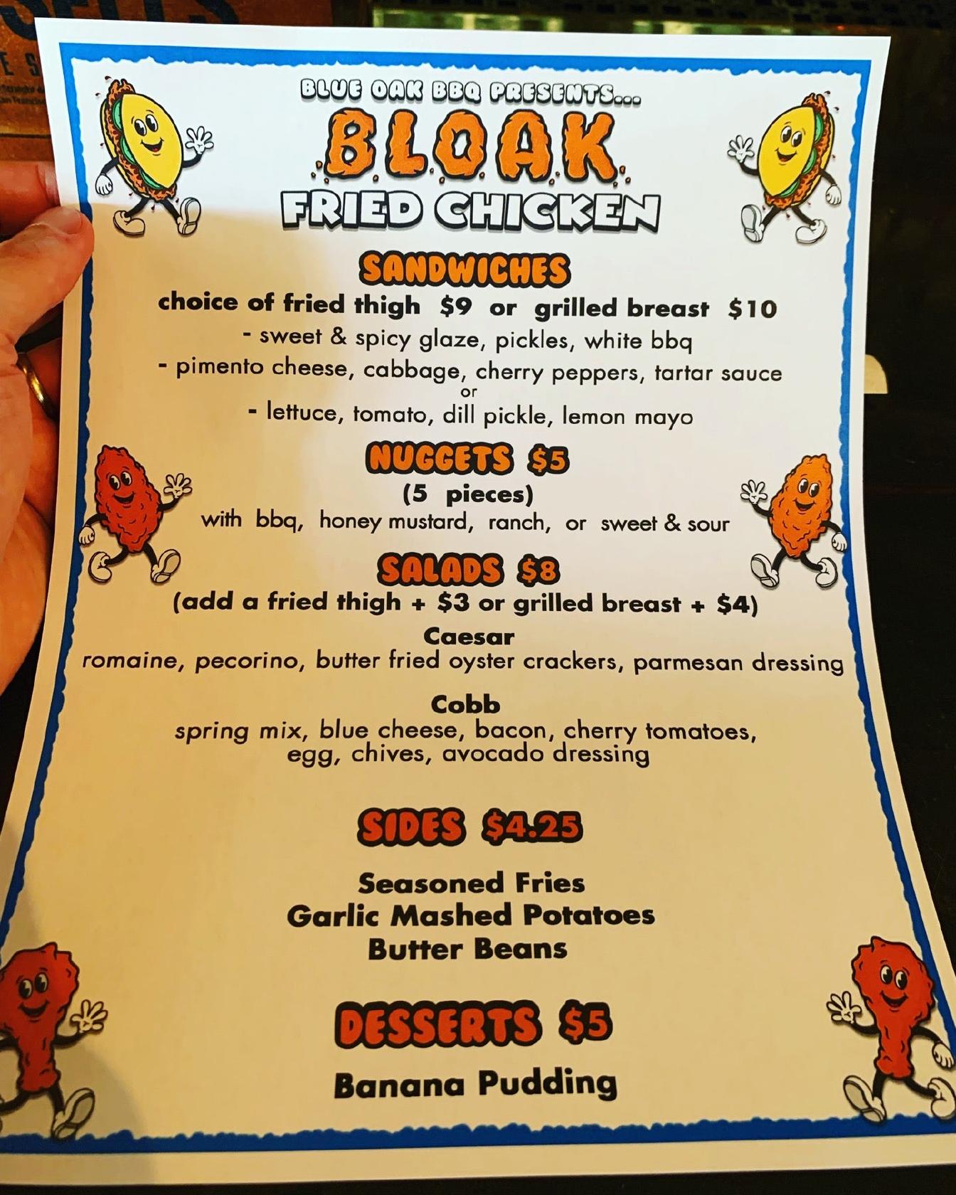 Menu at Blue Oak BBQ, New Orleans, 900 N Carrollton Ave