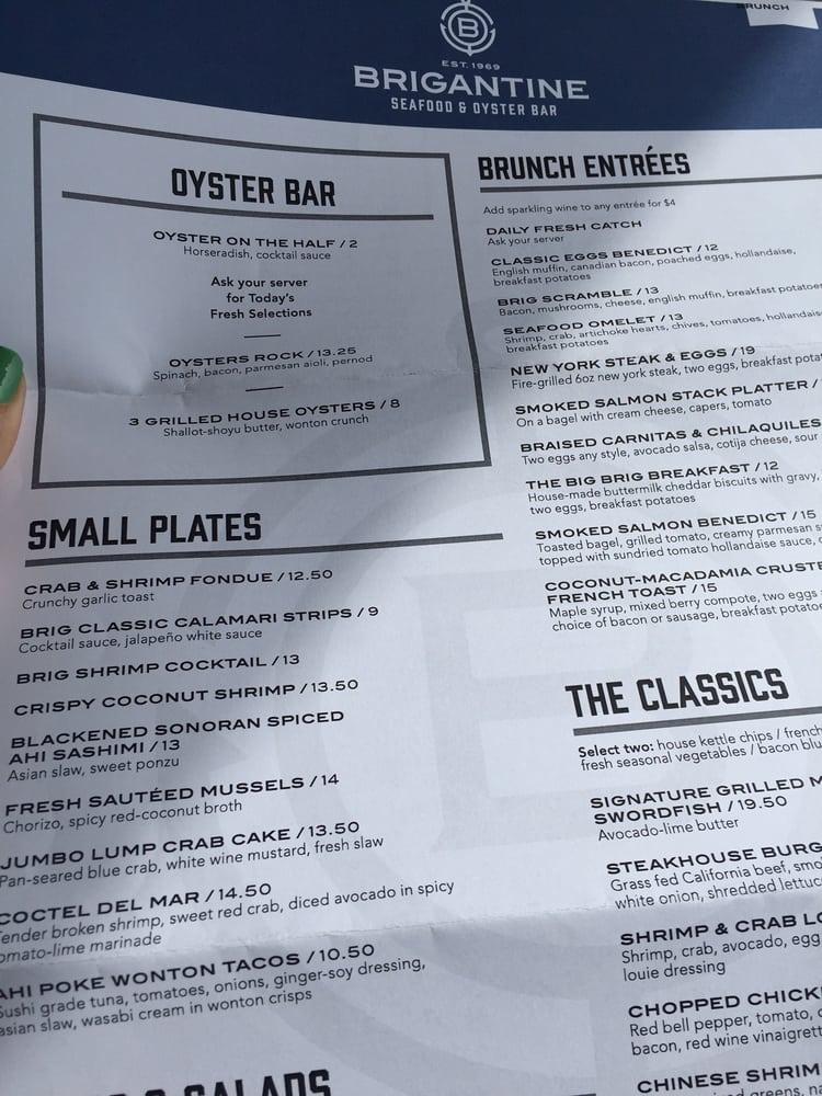 Menu at Brigantine Seafood & Oyster Bar, Del Mar, Camino Del Mar