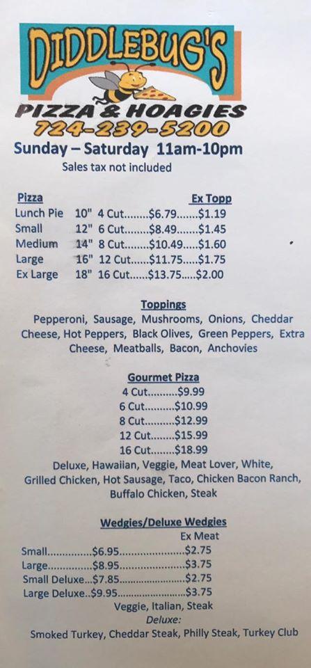 Menu at Diddlebugs Pizza & Hoagies pizzeria, Wickerham Manor-Fisher