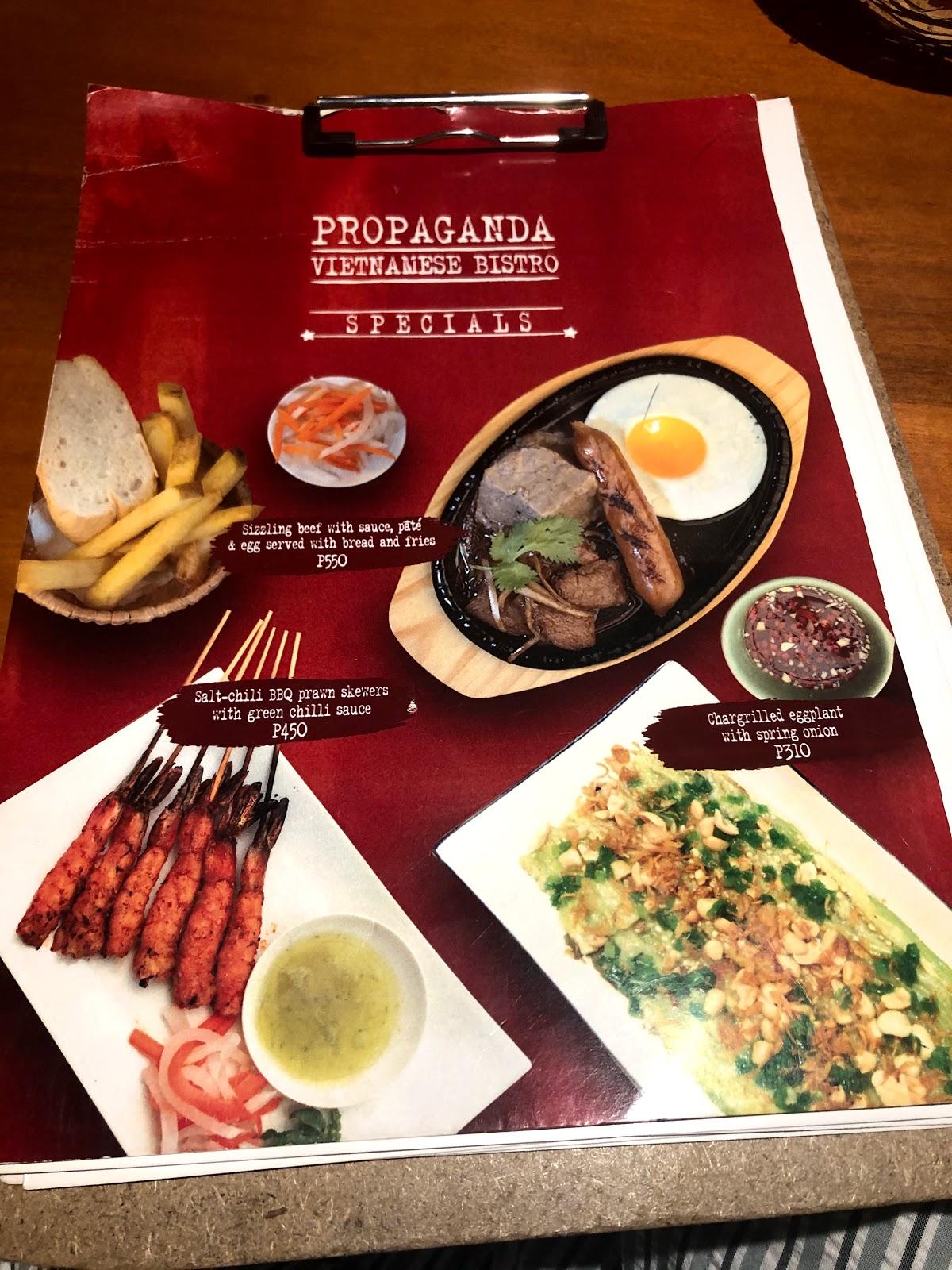 Menu at Propaganda Vietnamese Bistro restaurant, Makati, Level 2
