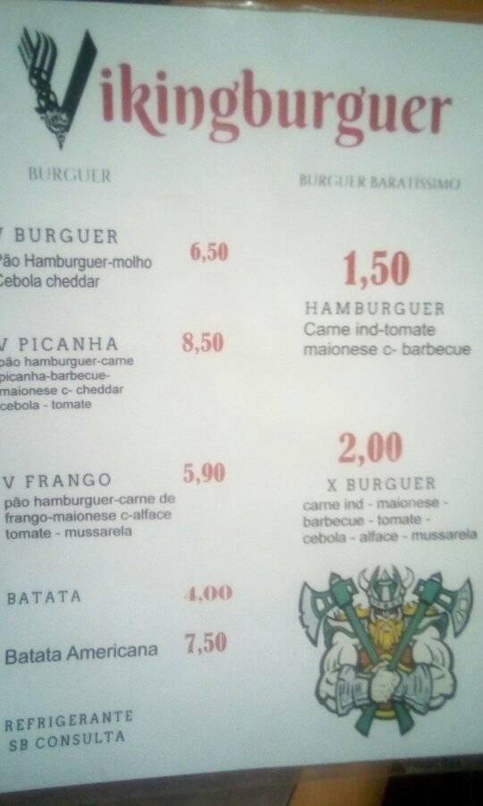 Menu at Viking Burgueria restaurant, Paulista