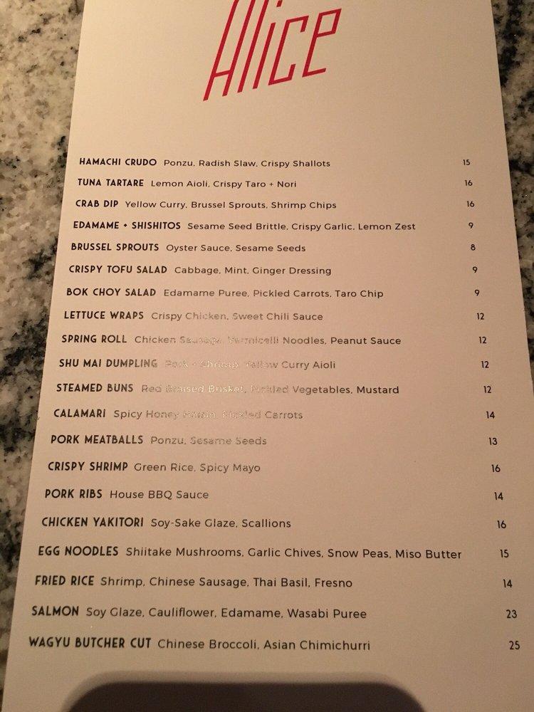 Menu at Alice pub & bar, Dallas