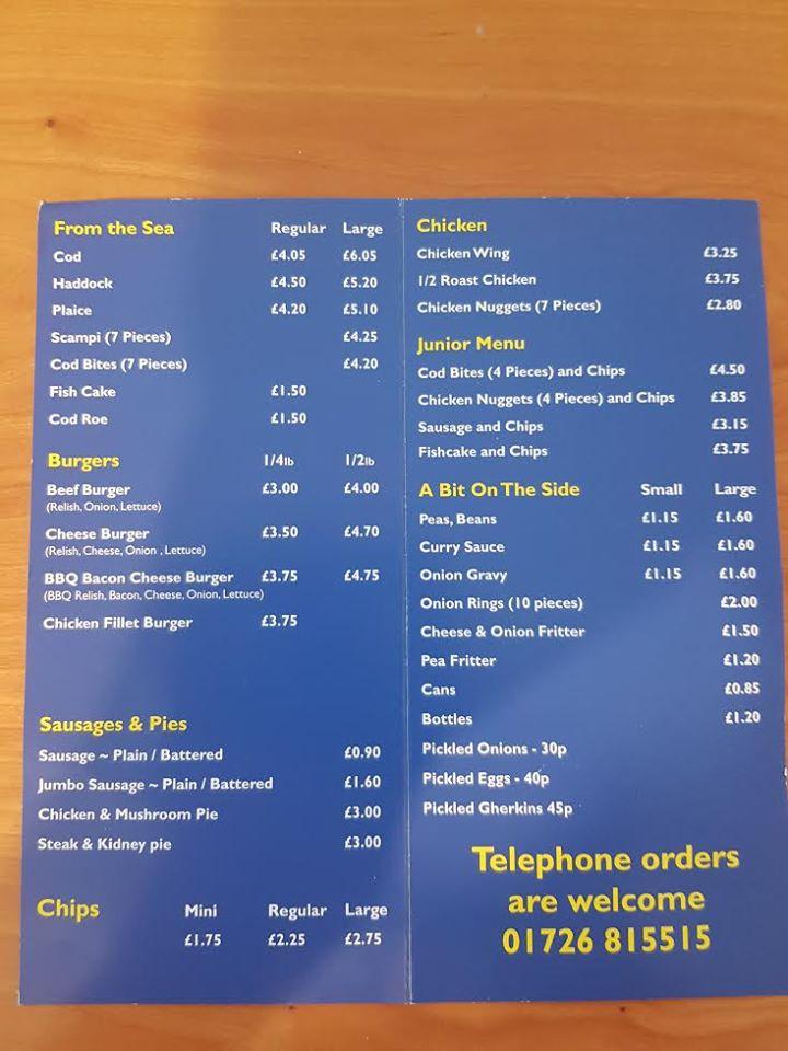 Menu at Biscovey Fish Bar, Par